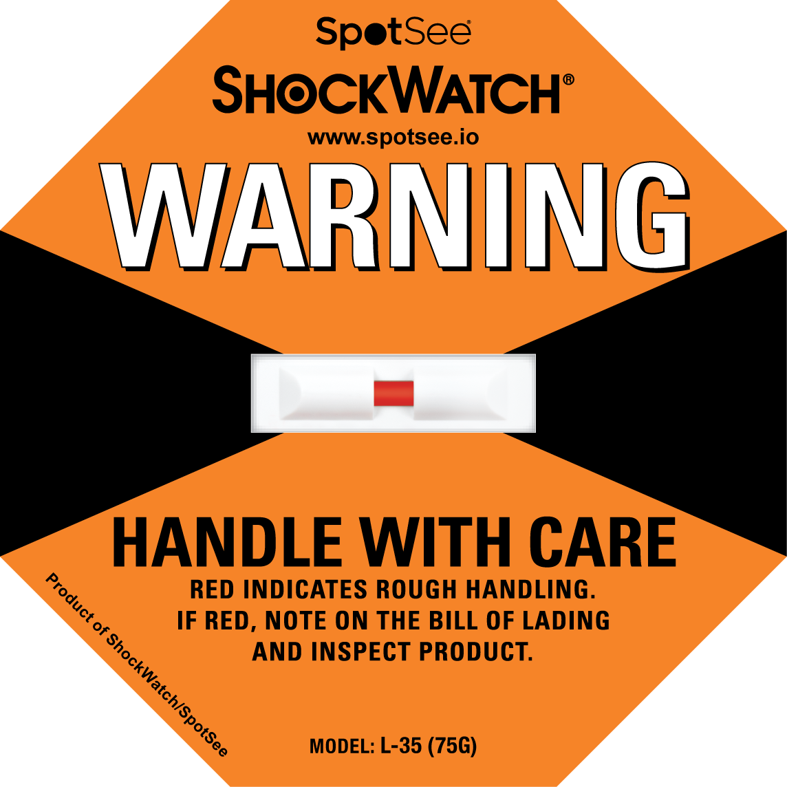 SpotSee | ShockWatch Label L-35 - Serialized - 75G (Orange)