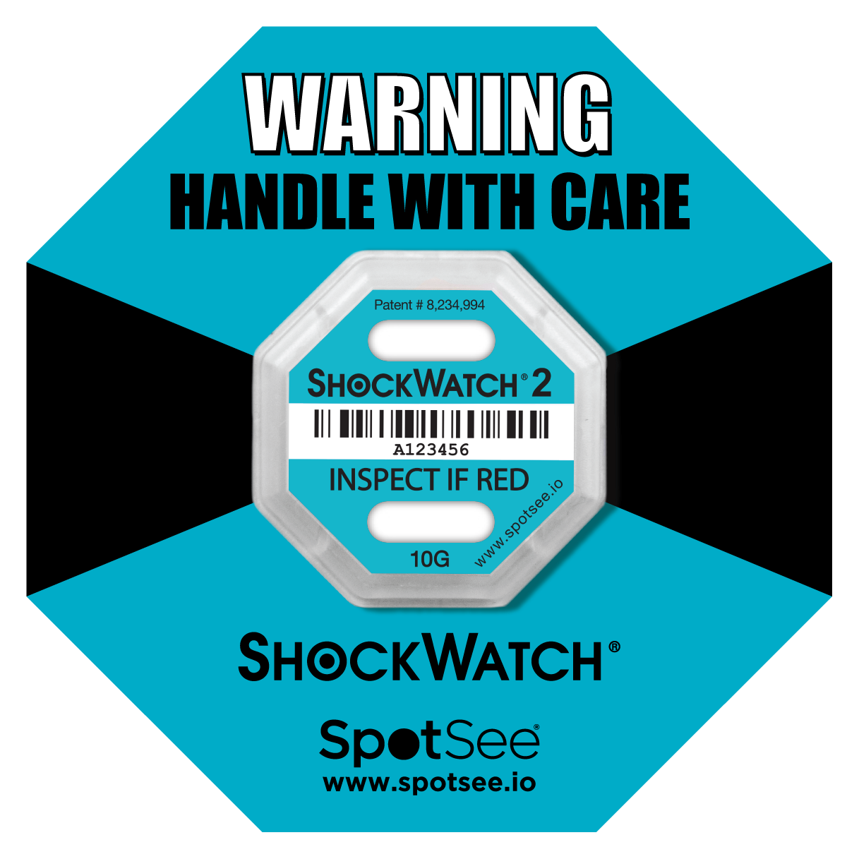 SpotSee | ShockWatch® 2 Indicator & Ring Label - 10G (Teal)